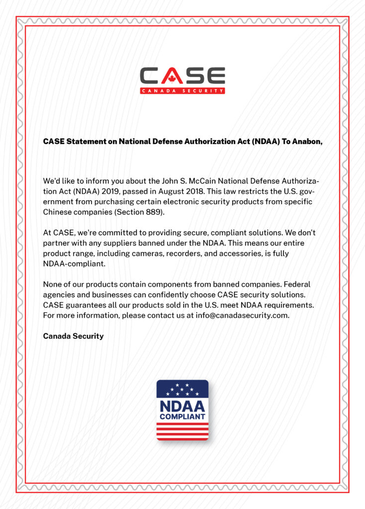 CASE NDAA Statement - Anabon Security Inc.